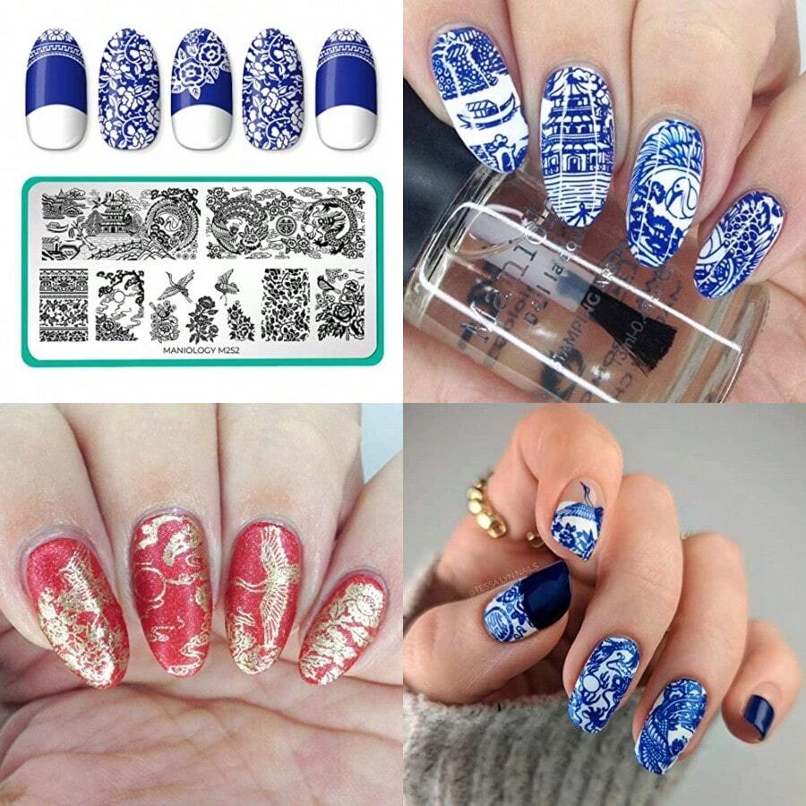 Porcelain Nail Stamping Plate Classic Chinese Ceramic Dinnerware Design ...