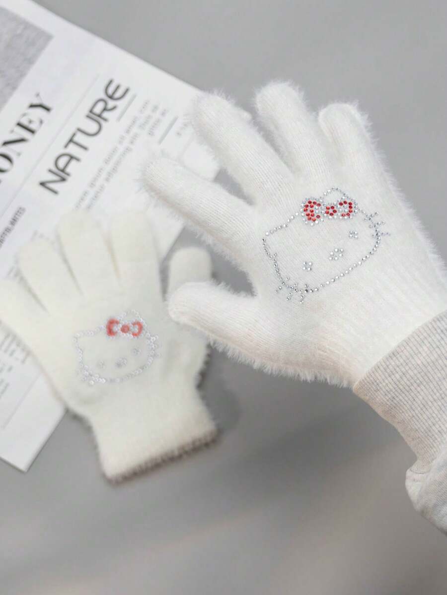 Sanrio 1 Pair Hello Kitty Cartoon Cute Plush Gloves, Windproof And Warm ...