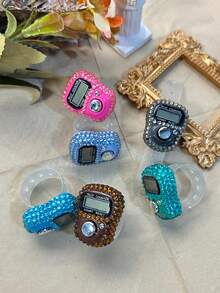 1pc/6pcs/12pcs Colorful Rhinestone Electronic Finger Ring Counter ...