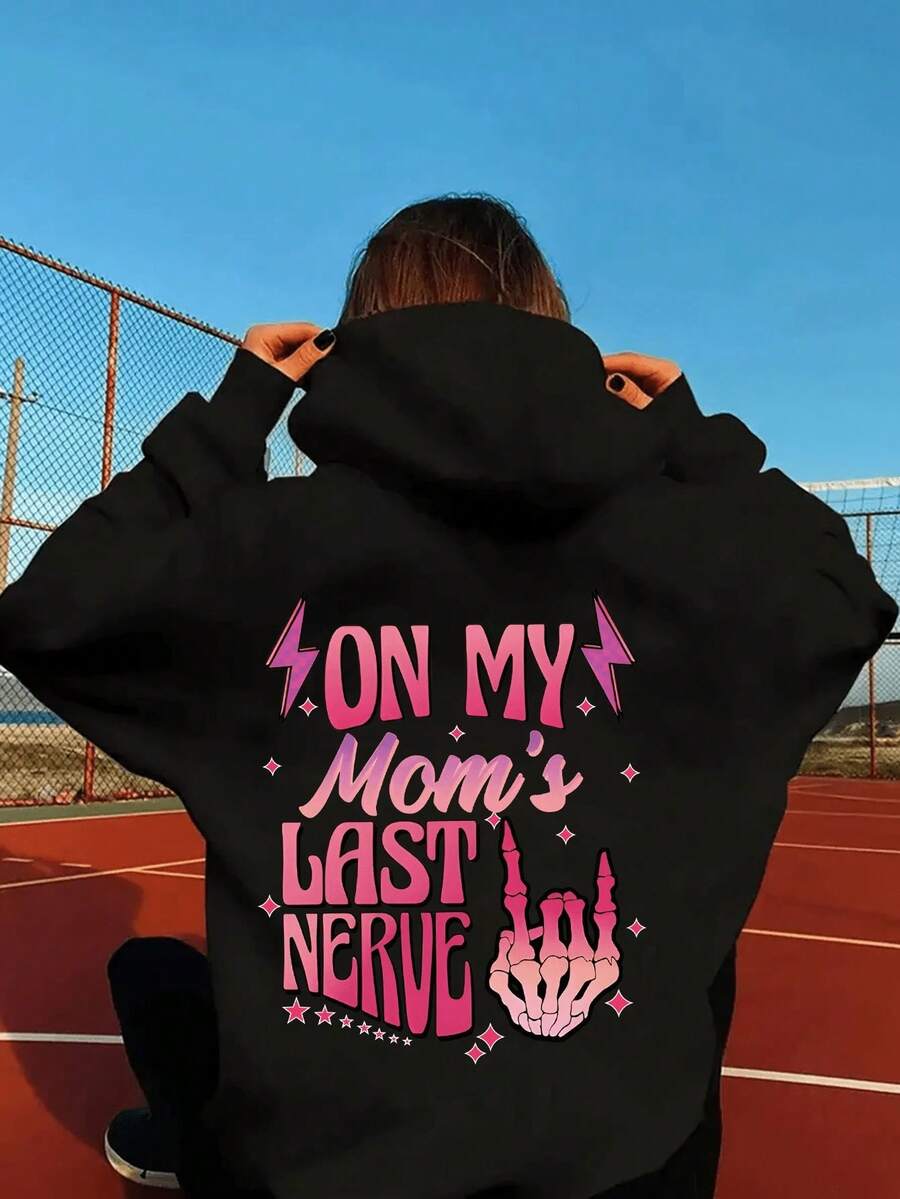 Male And Female NeutralTeen Girl Simple Letters Pink Print Hoodie ...