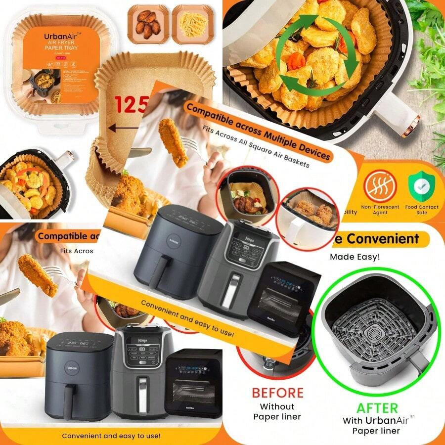 6.5-Inch Square Air Fryer Paper Liners 125pcs For Easy Cleanup - Non ...
