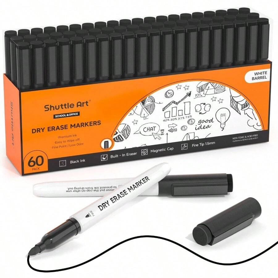 Black Dry Erase Markers 60 Pack Magnetic Whiteboard Markers With Erase ...