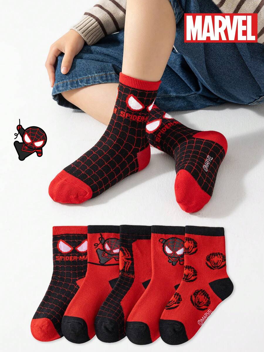 Marvel 5/10 Pairs Marvel Superhero Venom & Spider-Man Socks, Boys' Mid ...