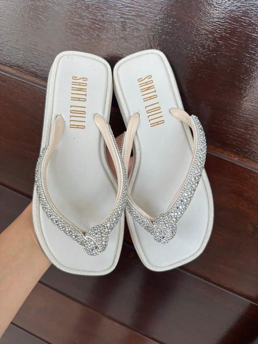 Women's Black Flat Flip-Flops With Knot, Square Toe, Comfortable And Elegant For Everyday Life ...