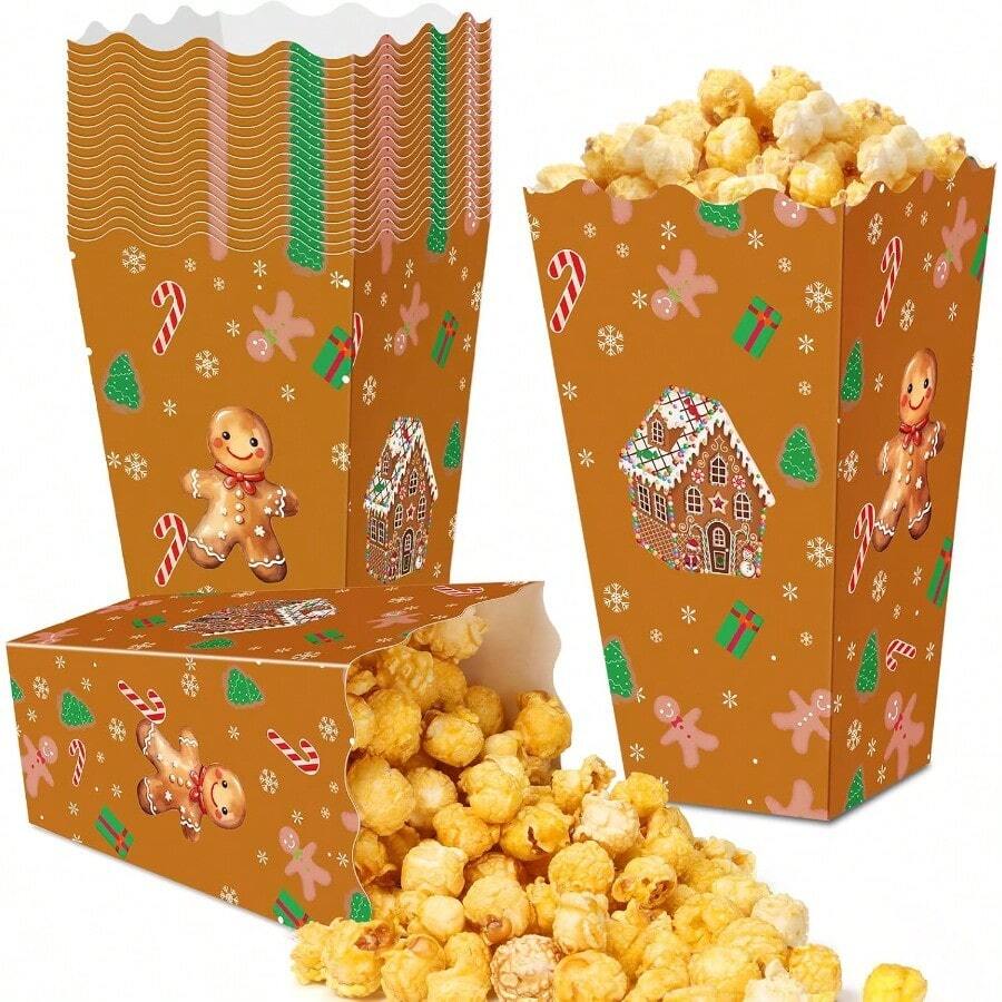 24 Pcs Christmas Popcorn Boxes Brown Gingerbread Popcorn Boxes ...