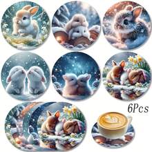 6pcs Cute Rabbit Wooden Coasters Set (With/Without Holder), Suitable ...
