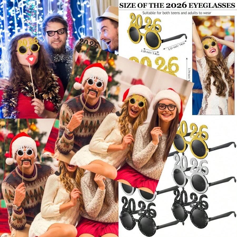 Kanayu 6 Pcs 2026 Happy New Year Eyeglasses 2026 Glitter For New Years ...
