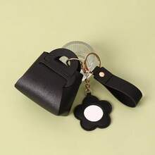 1 Pc PU Leather Mini Bag Keychain Compact Storage Accessory With Mirror ...