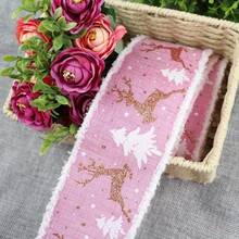 Christmas Ribbon Printed Burlap Ribbons Wired Edge For Gift Wrapping ...