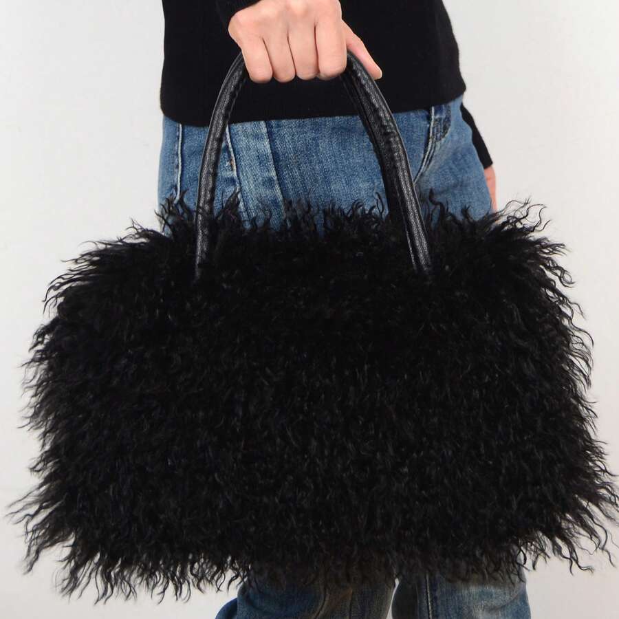 Women's Furry Imitation Wool Handbags Fur Purse Faux Fur Tote Bag For ...