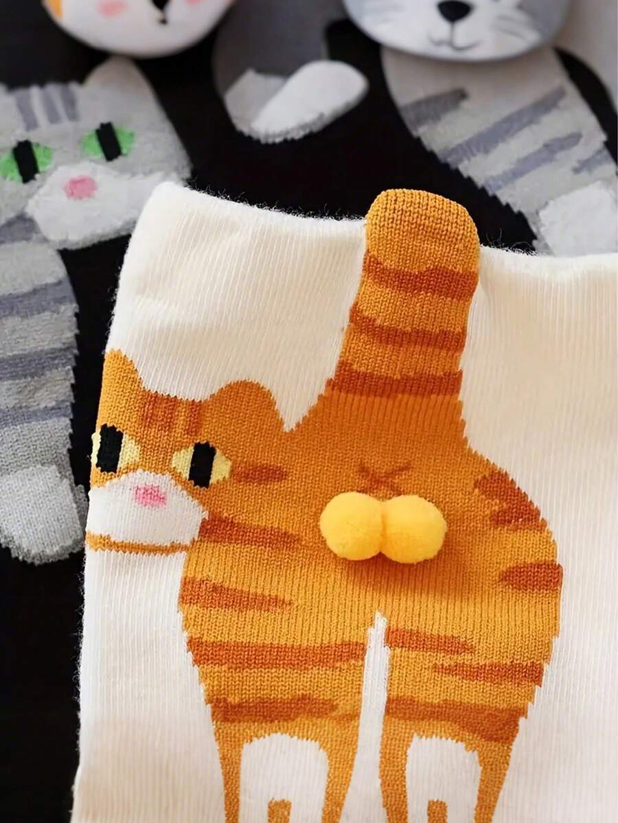 Cute 3D Tabby Cat Socks With Puss In Boots Paws And Bell Collar - Warm ...