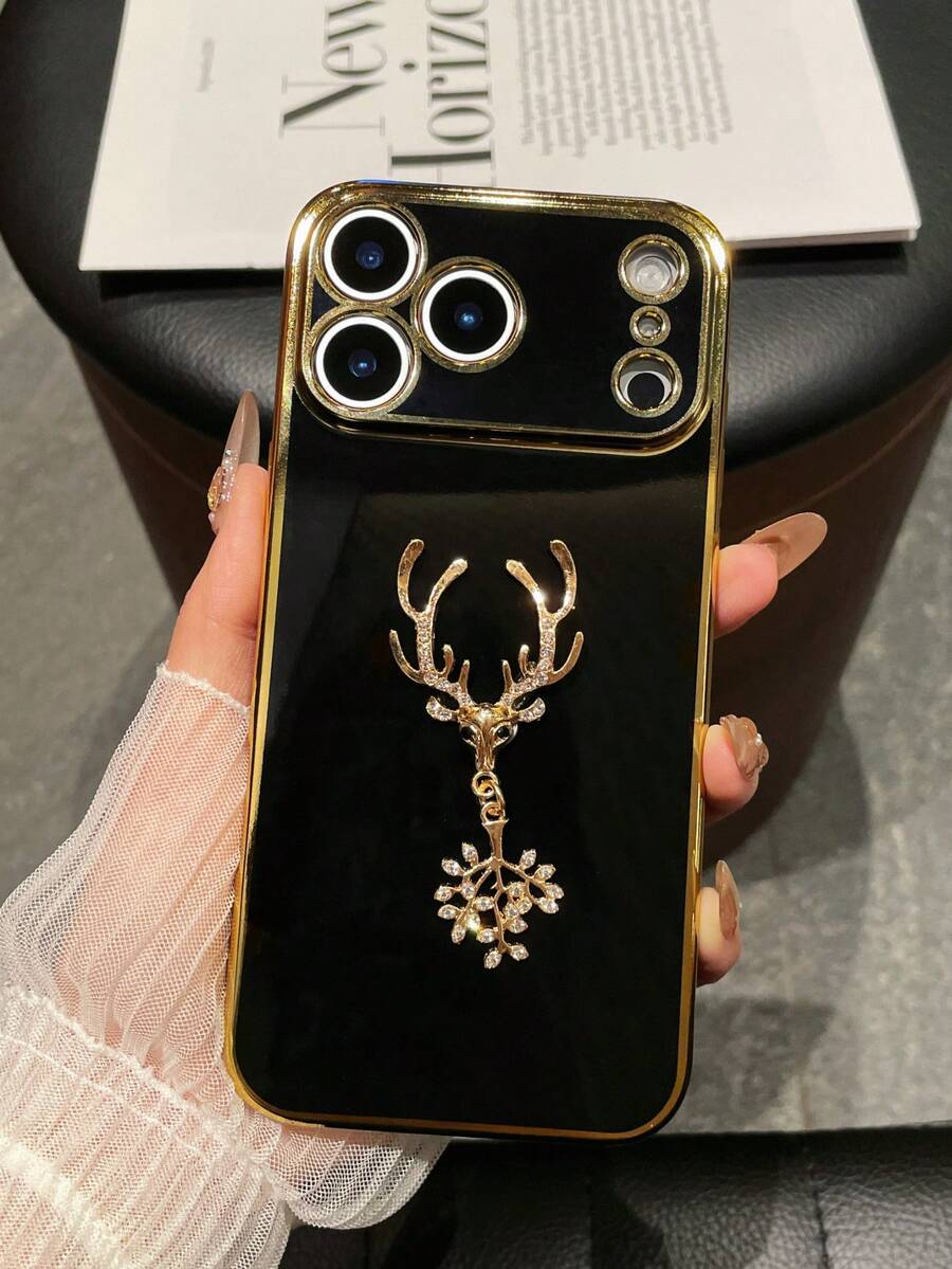 Luxury Rhinestone Deer Decorated Electroplated Phone Case With Purple ...