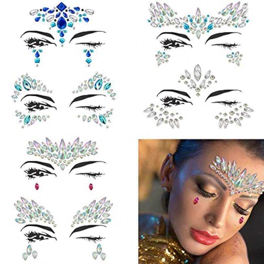 Halloween Mermaid Face Gems Glitter 6 Sets Rhinestone Rave Festival ...