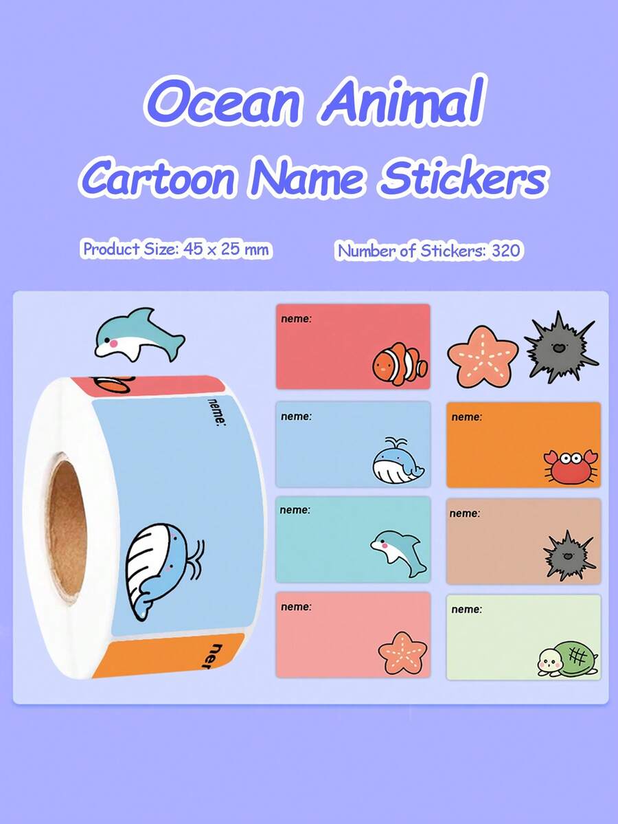320 PCS Ocean Animal Name Stickers, Cute Clownfish Whale Crab Designs ...