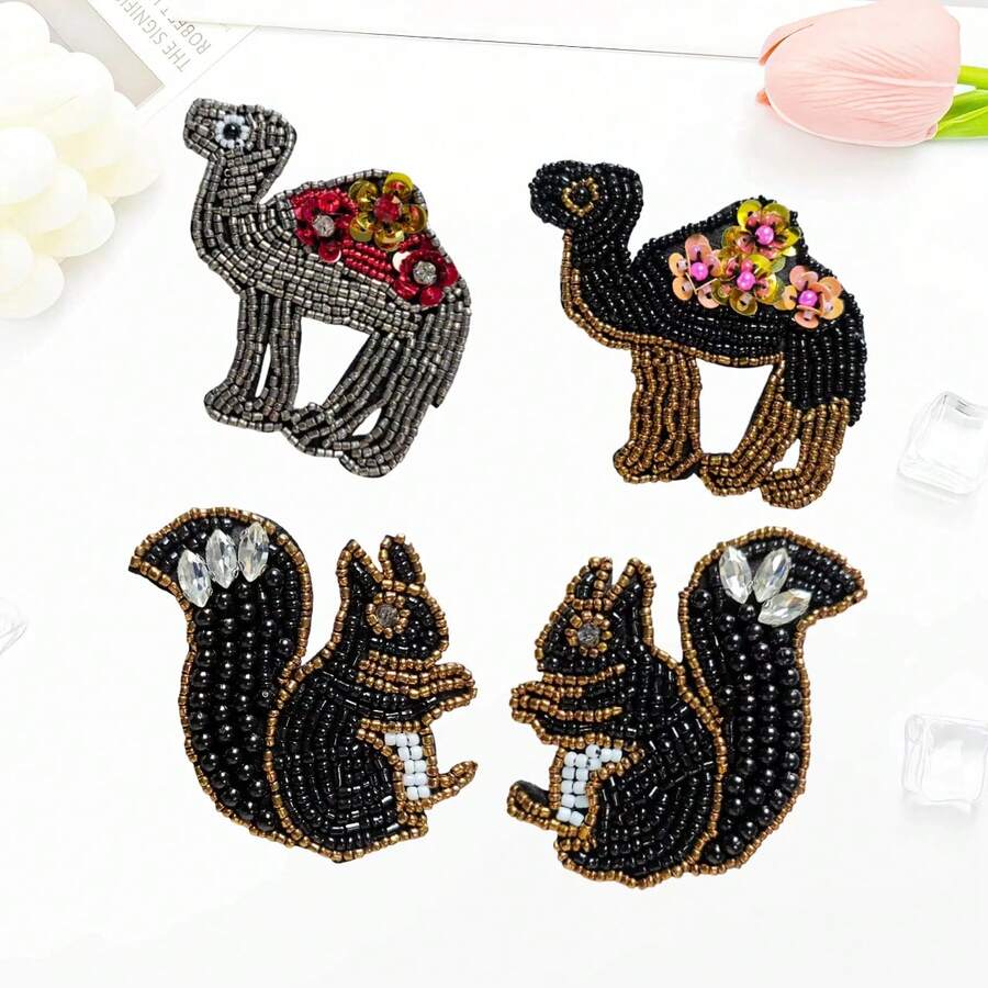 Beaded Embroidery Patch ลายอูฐและกระรอก ประดับคริสตัล รีดติดได้ สำหรับ ...