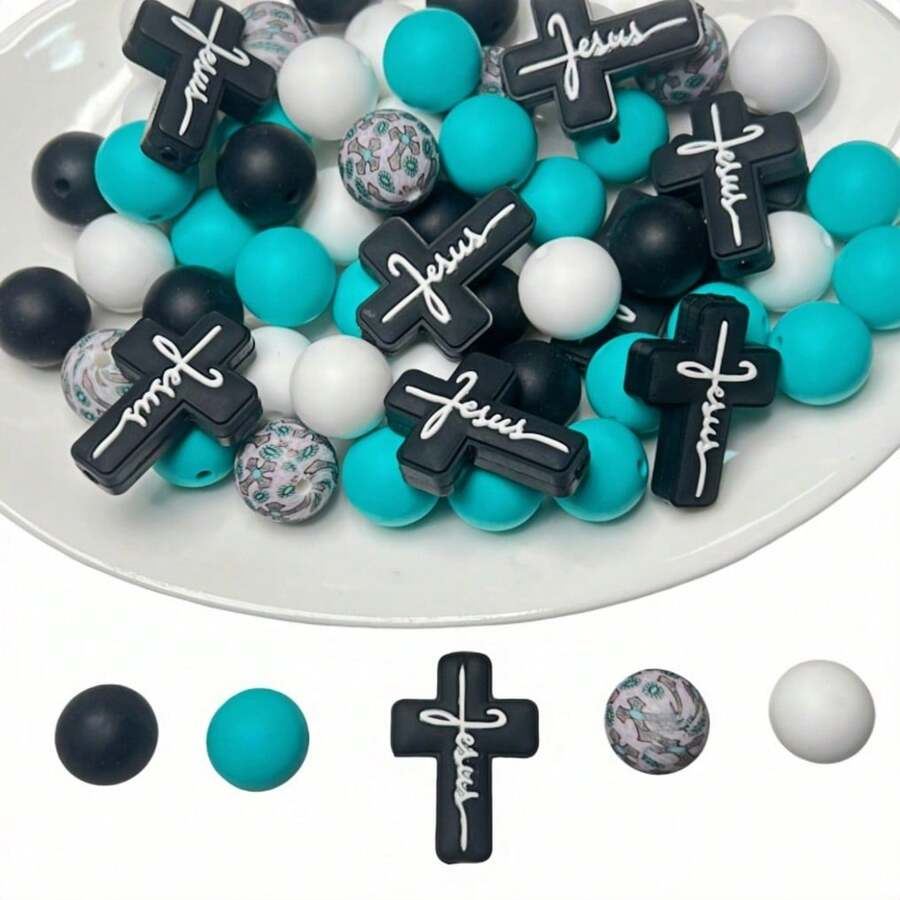4/25pcs Cross Shaped Silicone Beads, Black And White, For DIY Crafts ...