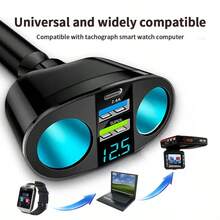 ANNJIATUU 3 Ports Car Charger PD Type C Fast Charging Car Cigarette ...