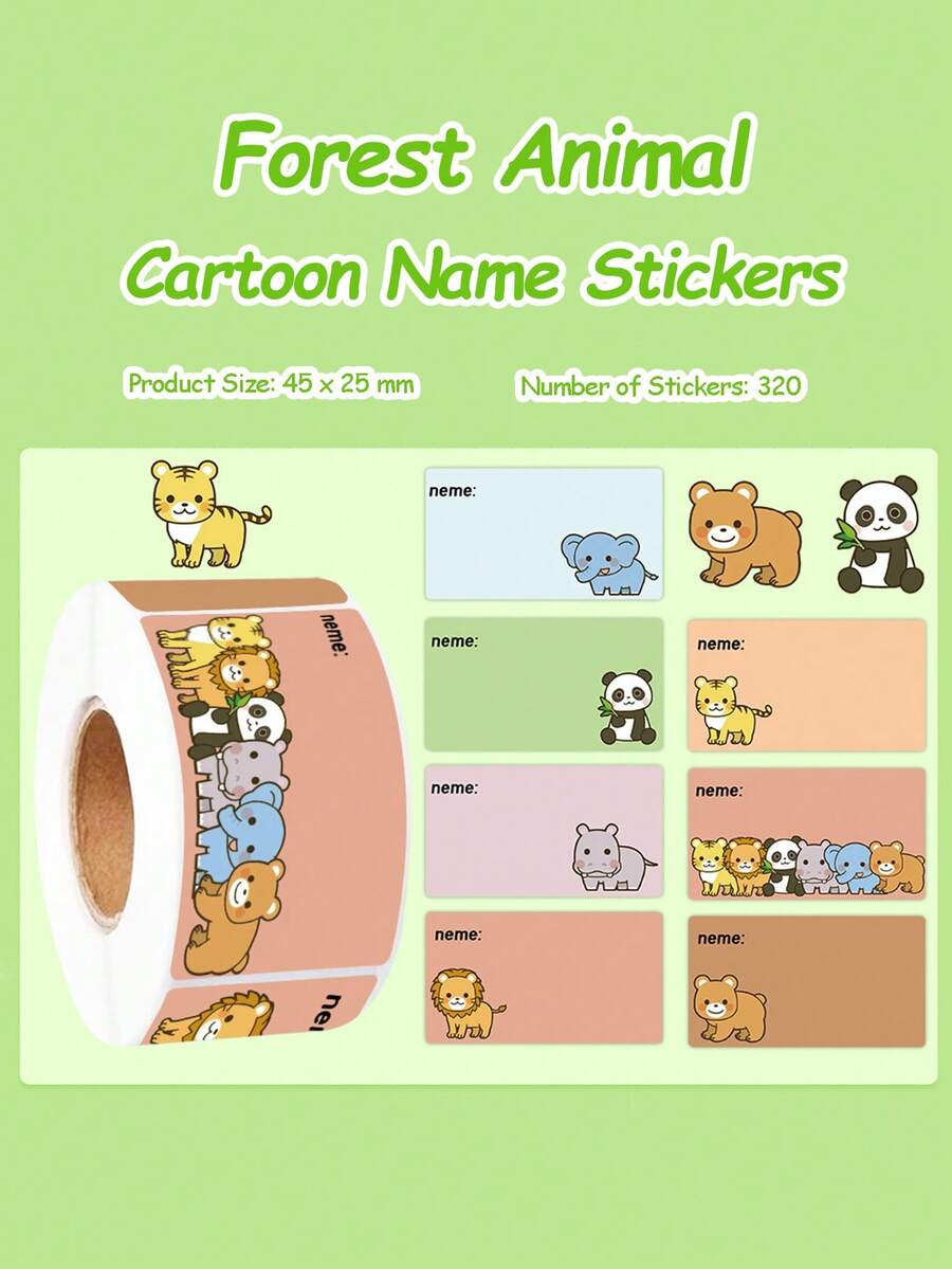 320 PCS Forest Animal Name Stickers, Adorable Panda Tiger Lion Designs ...