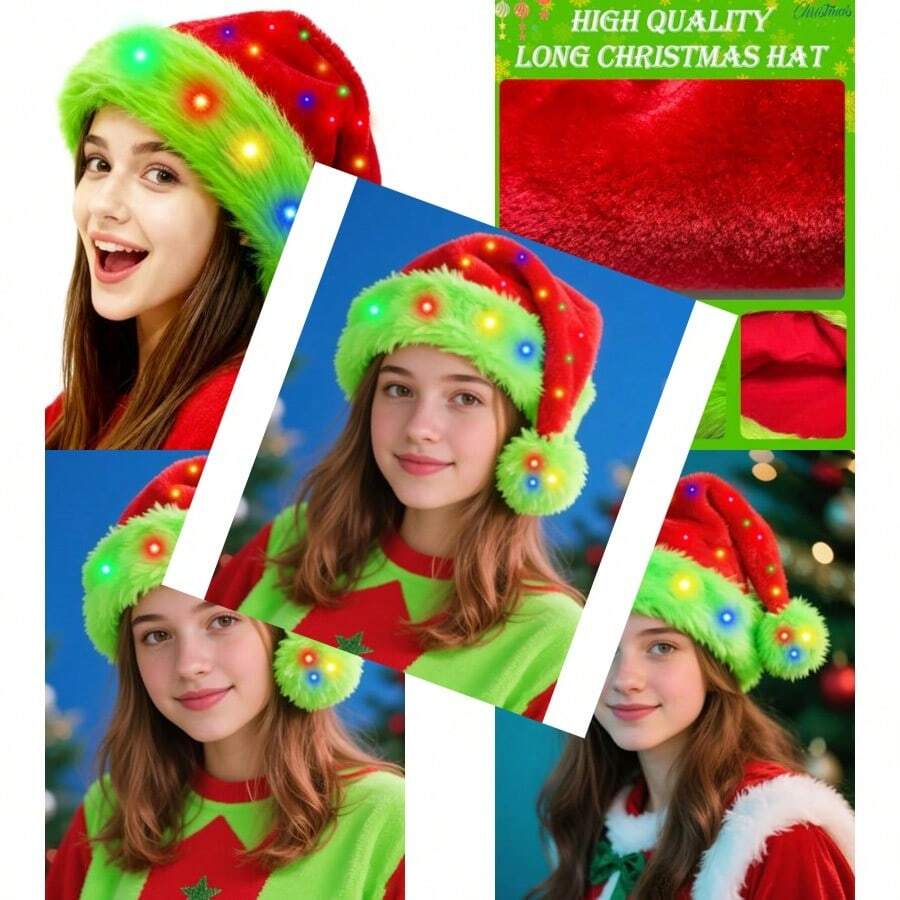 LED Christmas Hat Light Up Santa Hat Led Santa Cap For Adults For ...