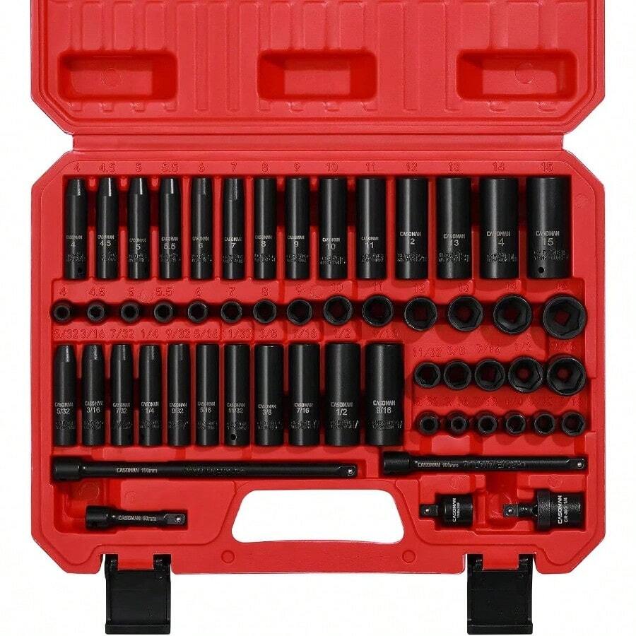 38 Drive Impact Socket Set, 49 Piece Standard SAE And Metric Sizes 516 ...