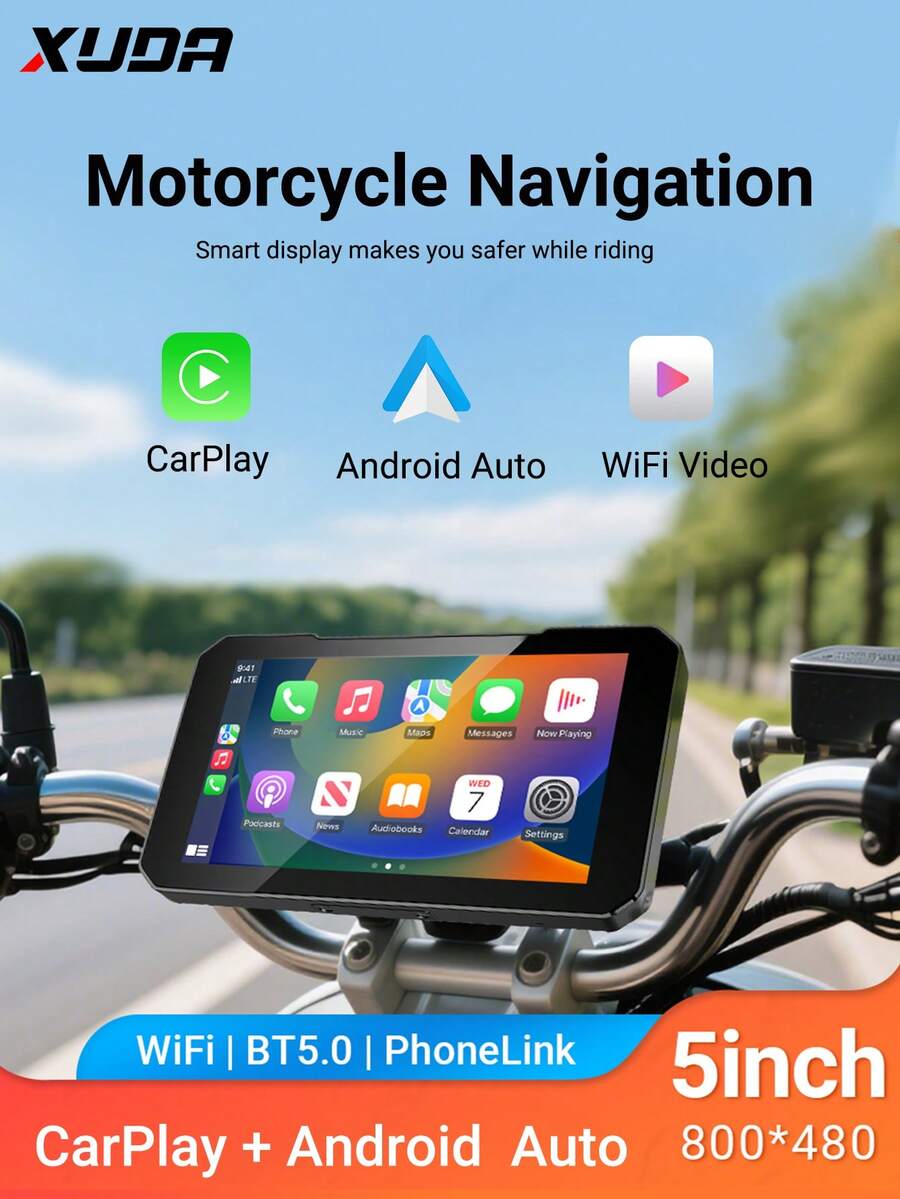 XUDA 2025 Novo Display de Motocicleta de 5 Polegadas com CarPlay e ...