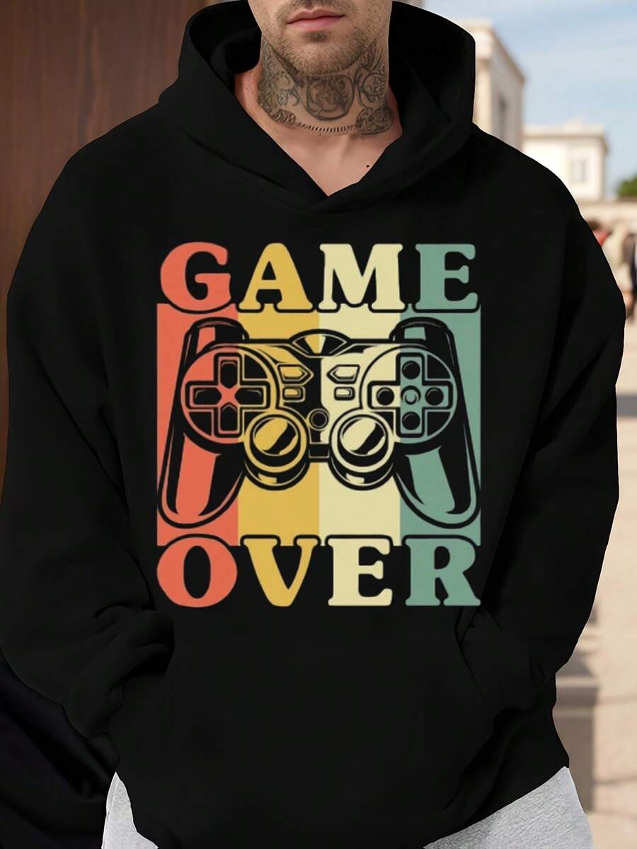 Retro Game Over Controller Design Hoodie For Gamers Casual Wear Unisex ...