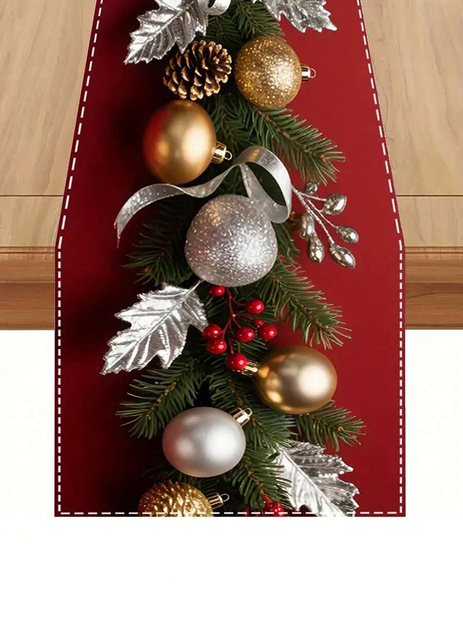 1pc, 2D Flat Print, Luxurious Style Christmas Table Runner With ...