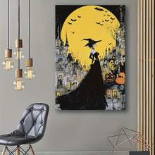 Art Mural Fantasy Yellow Moon With Castle Witch Imaginative Comic Book ...