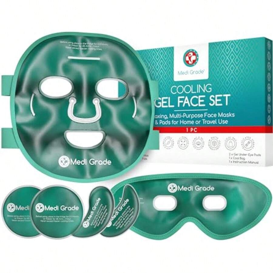 Medi Grade Cooling Face Mask Set For Puffy Eyes And Insulated Thermobag ...
