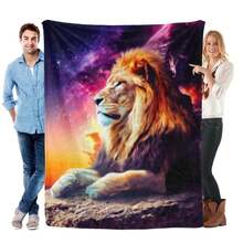 1pc Lion For Galaxy Sky Flannel Throw Blanket - Lion & Cosmic Nebula ...