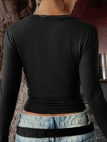 Vaiaye Women's Sexy Fitted Knit Long Sleeve Top, Solid Color V-Neck T ...