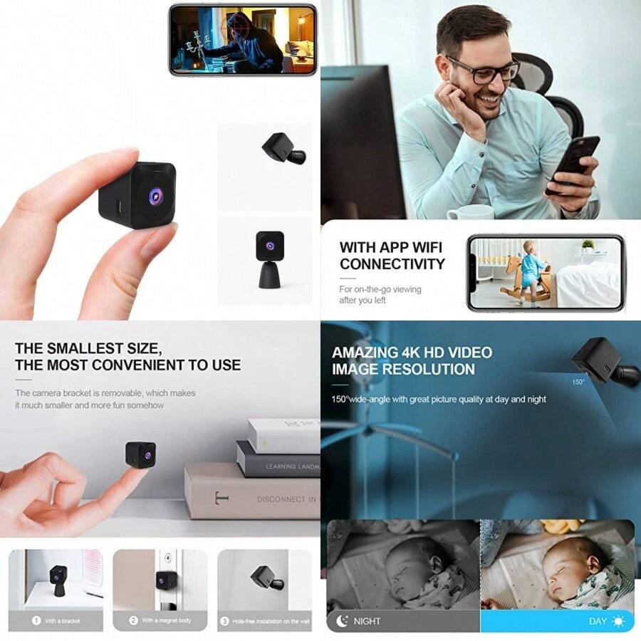 Smallest Security Camera 4K HD Indoor WiFi Hidden Clear Live Video ...