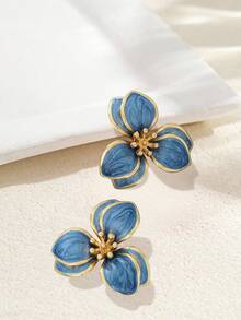 1Pair Delicate Oil Drop Flower Stud Earrings For Women, Suitable For ...