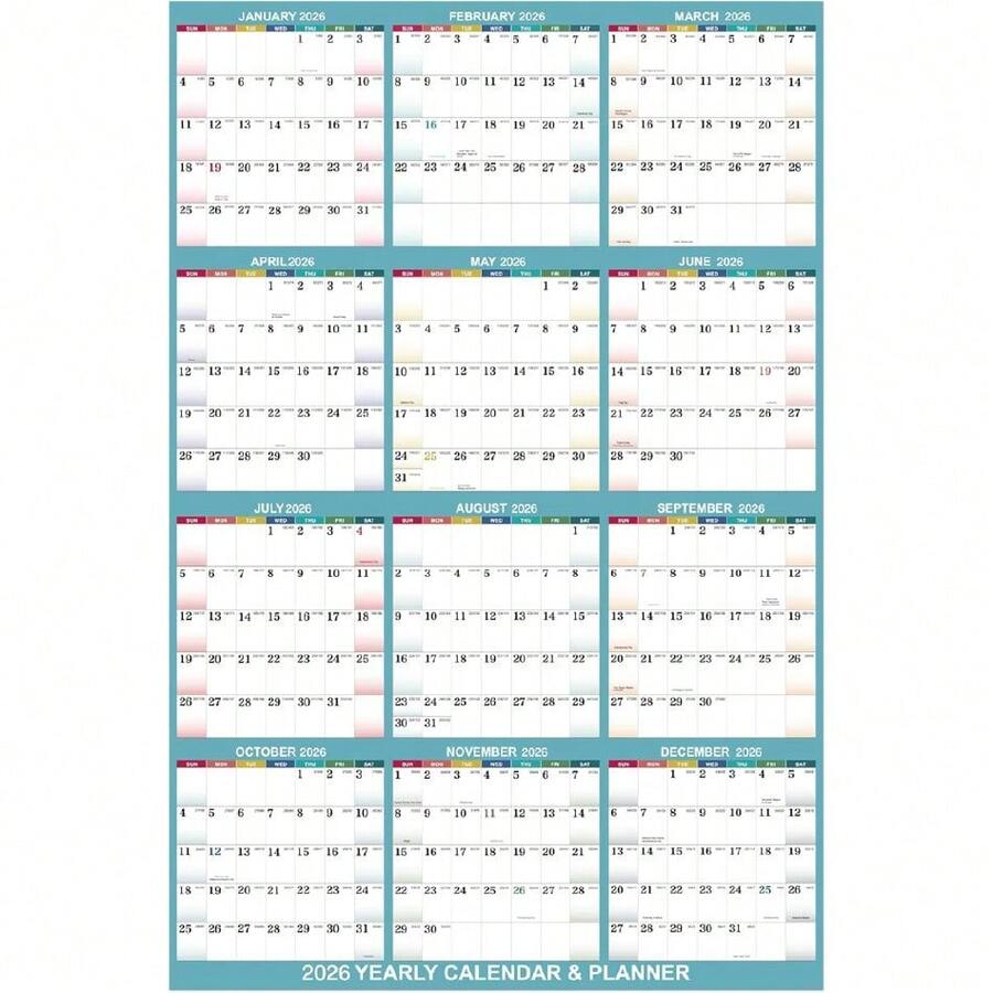 2026 Yearly Wall Calendar - 2026 Wall Calendar, Yearly Calendar 2026 ...