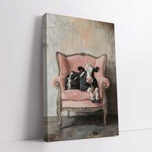 1pc Funny Cow On Sofa Poster - Farmhouse Decor With Pastel Beige & Pink ...