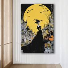 Art Mural Fantasy Yellow Moon With Castle Witch Imaginative Comic Book ...