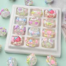 10pcs Y2K Style Glow-In-The-Dark Beads - Transparent Base Hand-Painted ...