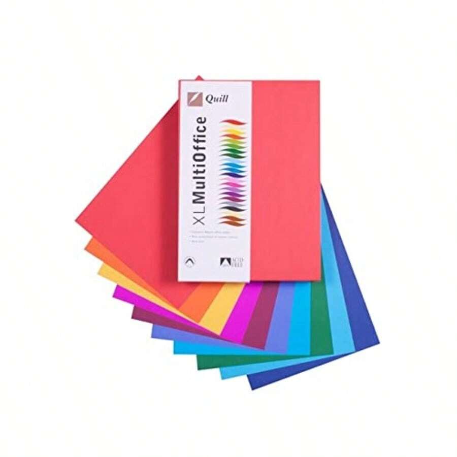 Quill A4 Coloured Paper 80gsm 500 Sheets 10 Assorted Colours For School ...