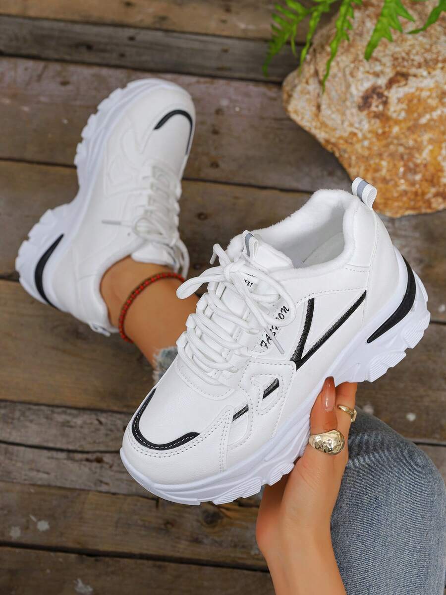 1 Pair Women's Casual Striped Thermal Lined Thick Sole Platform ...