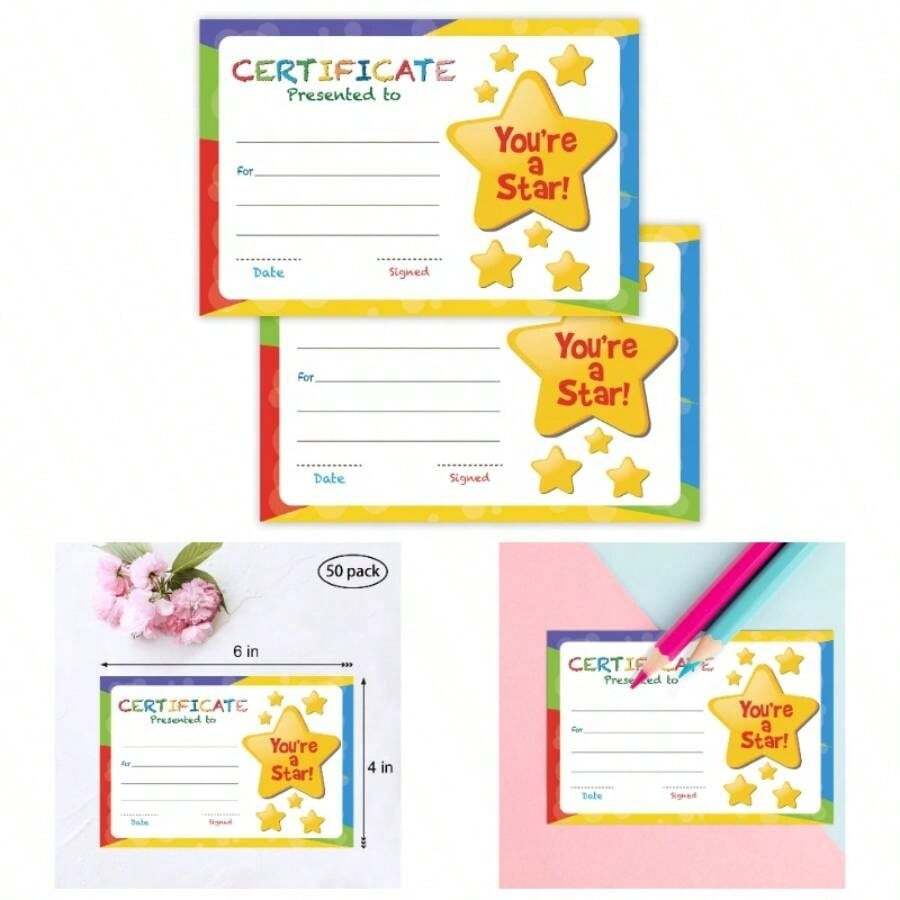 50 - Pcs Certificate Of Awards Certificates Back To School Classroom ...