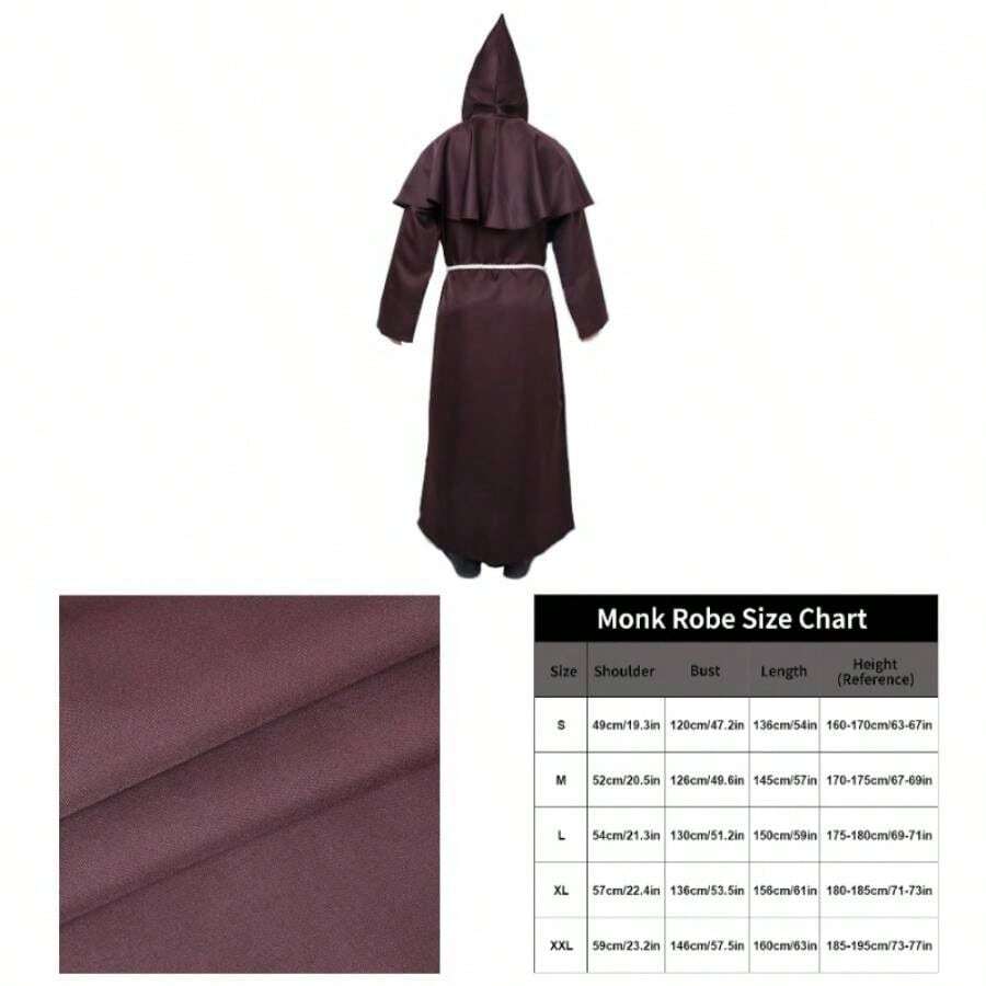 Monk Robe Medieval Friar Monk Priest Hooded Robe Halloween Tunic Hooded ...