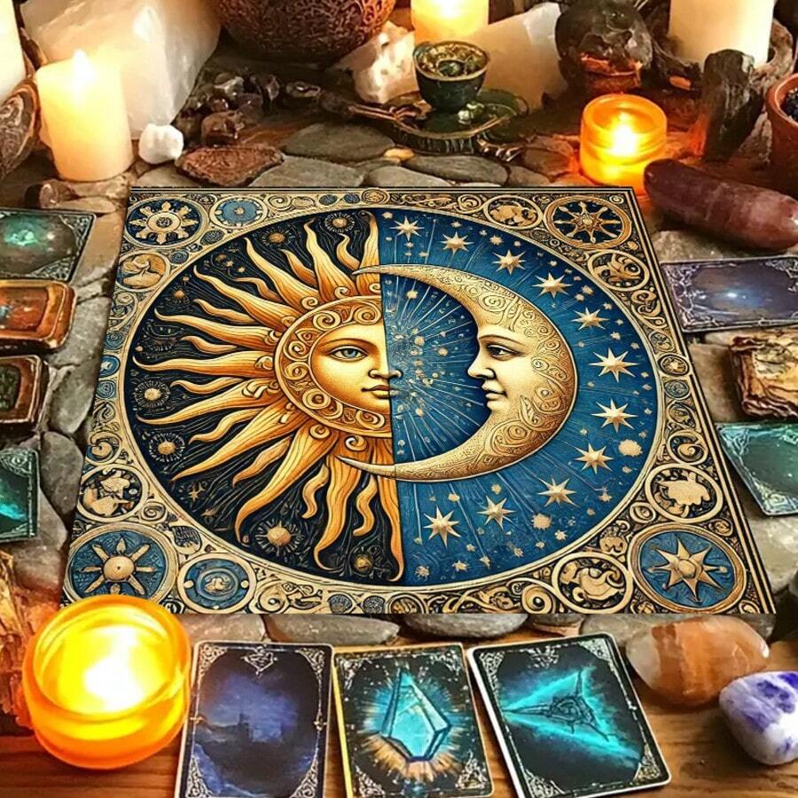 1pc Sun Moon Floral Tarot Card Tablecloth Altar Cloth Flower Life ...
