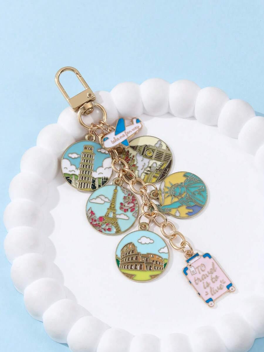 1pc New Travel Metal Keychain With World Landmarks, Eiffel Tower ...