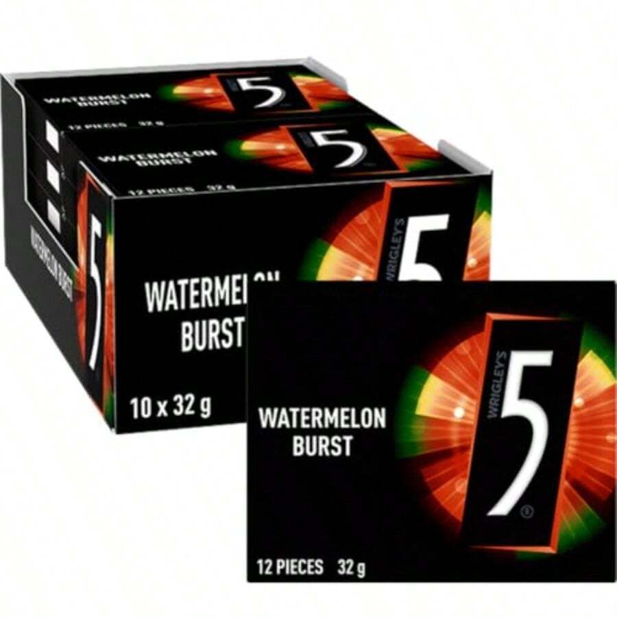 5 Gum Watermelon Burst Sugar Free Chewing Gum 12Stick Pack 10 Pack for ...