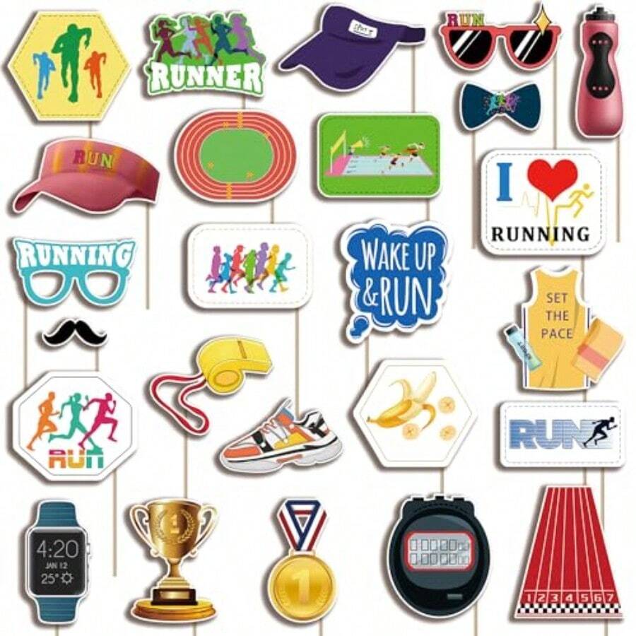 VVBN Running Photo Booth Props Decoration 25 PCS Photobooth Kit Sport ...