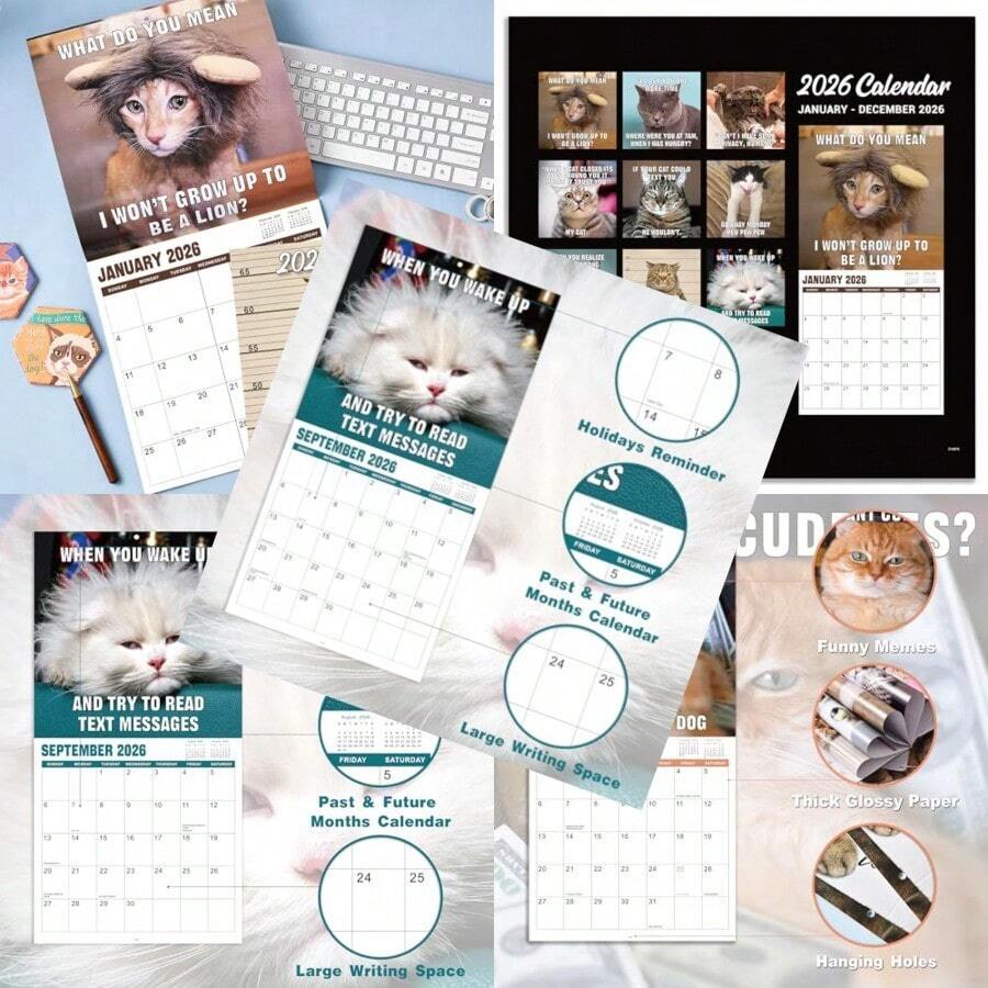 2026 Wall Calendar - January 2026 - December 2026 Funny Cat Calendar ...