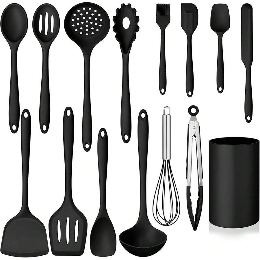 15- Kitchen Cooking Utensils Set With Holder, Heat Resistant Kitchen ...