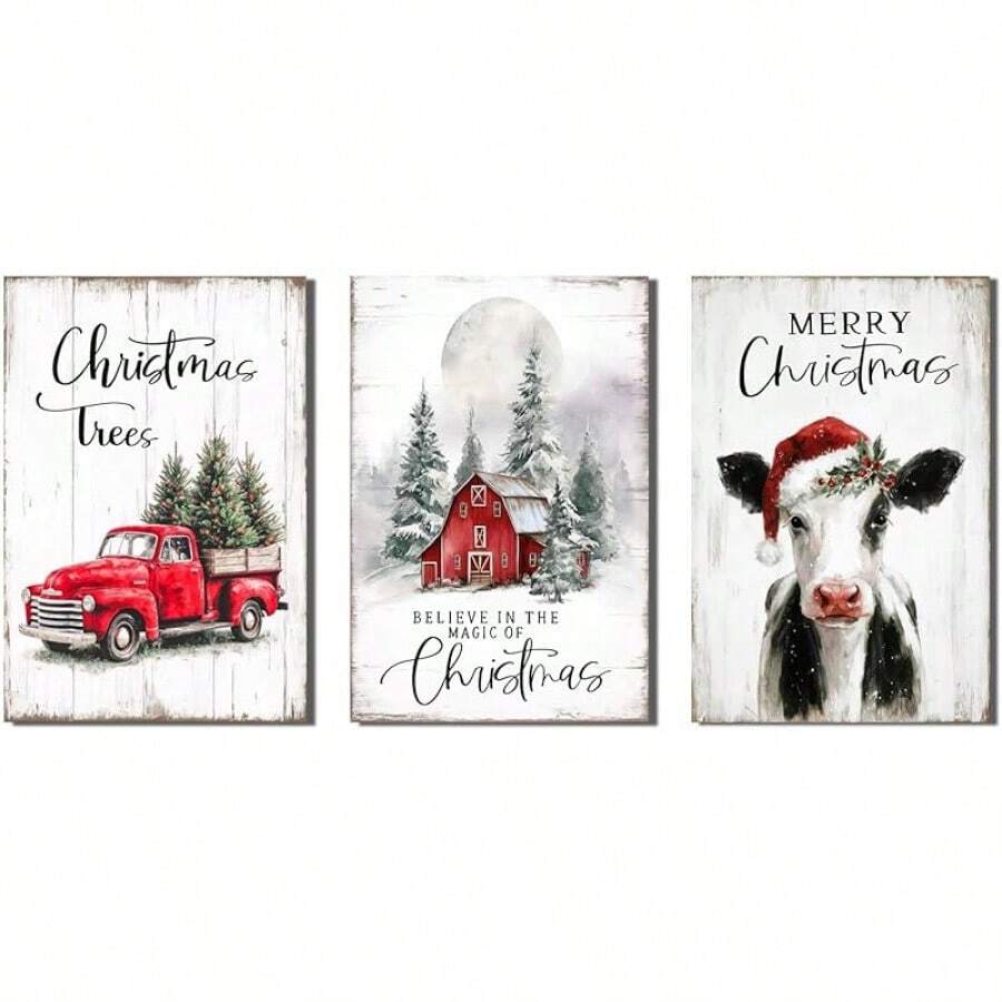 Christmas Tree Canvas Wall Art Framed: Red And Black Merry Christmas ...