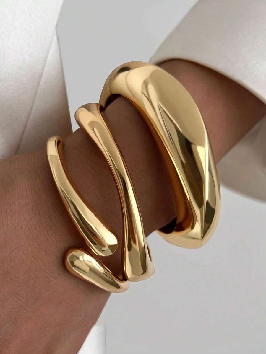 Chunky Gold Bangle Bracelets For Women, Dainty 14k Gold Plated Big Stackable Bangles Set ...