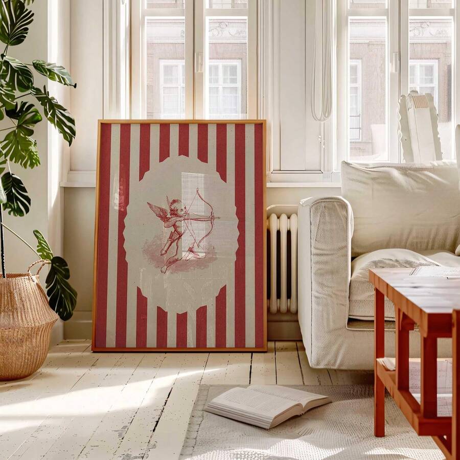 1pc Frameless Valentine's Day Striped Cupid Wall Art Poster Print ...